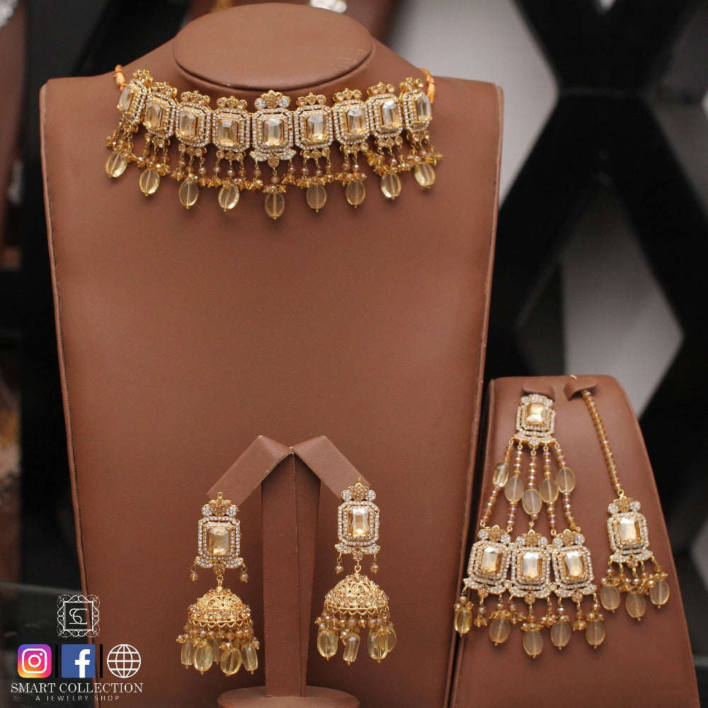 Golden Stone Choker Patti set | Smart Collection
